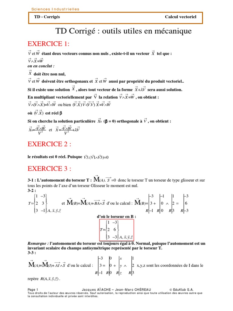 Calcul Vectoriel - TD1 Corrections | PDF | Mouvement de rotation | Analyse mathématique