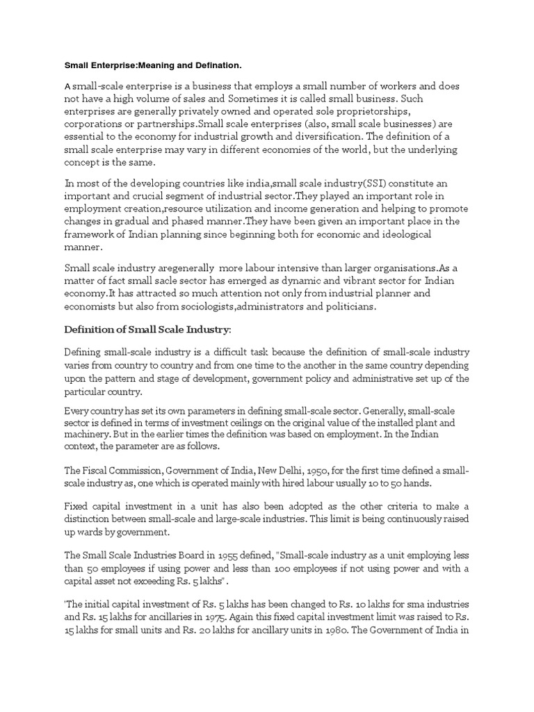 Small Enterprise:Meaning and Defination.: Definition of Small Scale ...