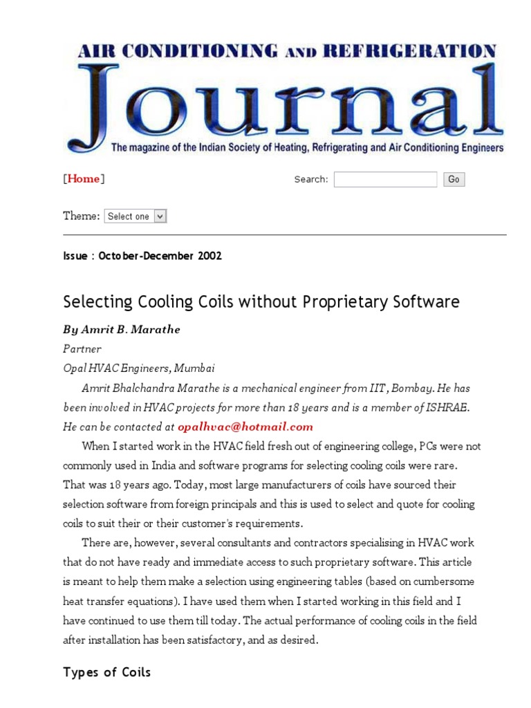 Selecting Cooling Coils Without Proprietary Software - Issue Oct-Dec 2002 | PDF | Air ...