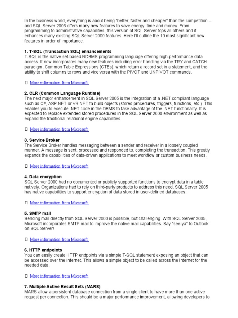 Comparison Sql2000 To Sql2005 Ii Pdf Microsoft Sql Server Database Index 