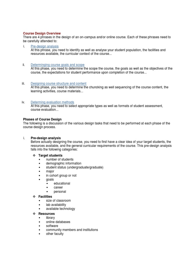 Course Design | PDF | Course Evaluation | Curriculum