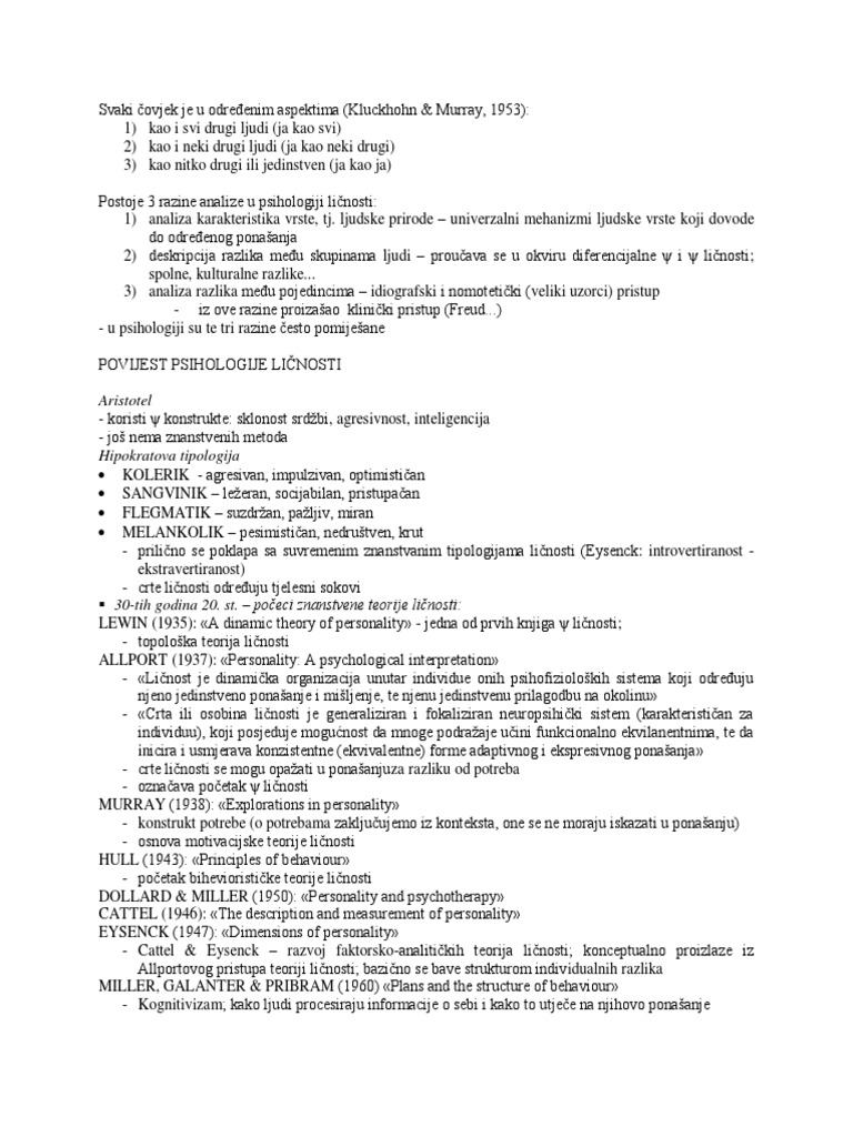 Psihologija Ličnosti (Predavanja - Skripta) | PDF
