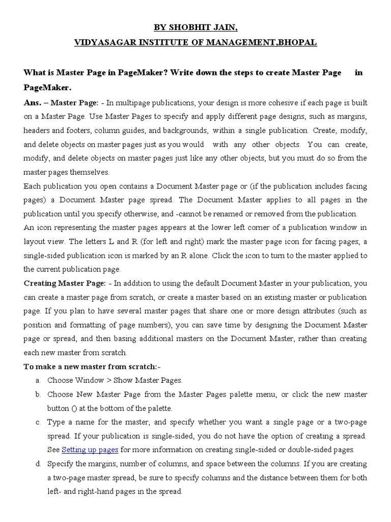 What Is Master Page in Page Maker? Write Down The Steps To Create ...