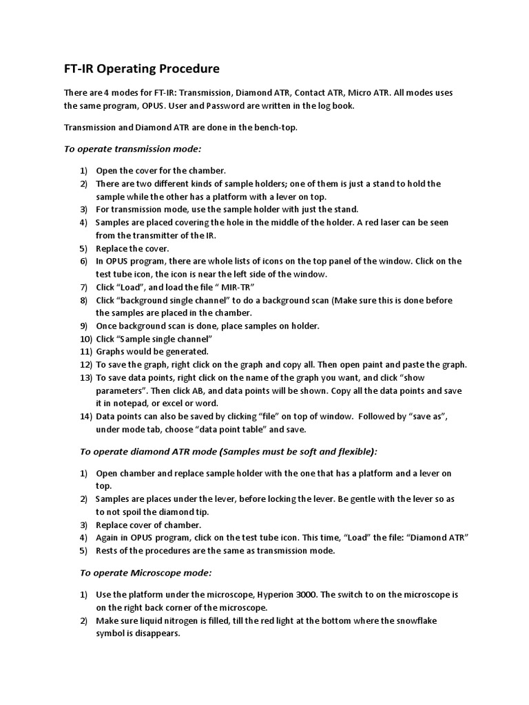 FT-IR Operating Procedure: To Operate Transmission Mode | PDF ...
