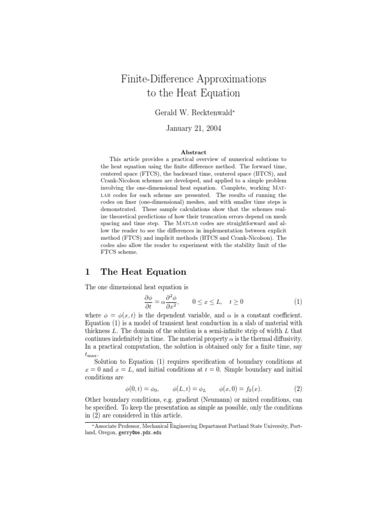 Finite-Difference Approximations To The Heat Equation | PDF