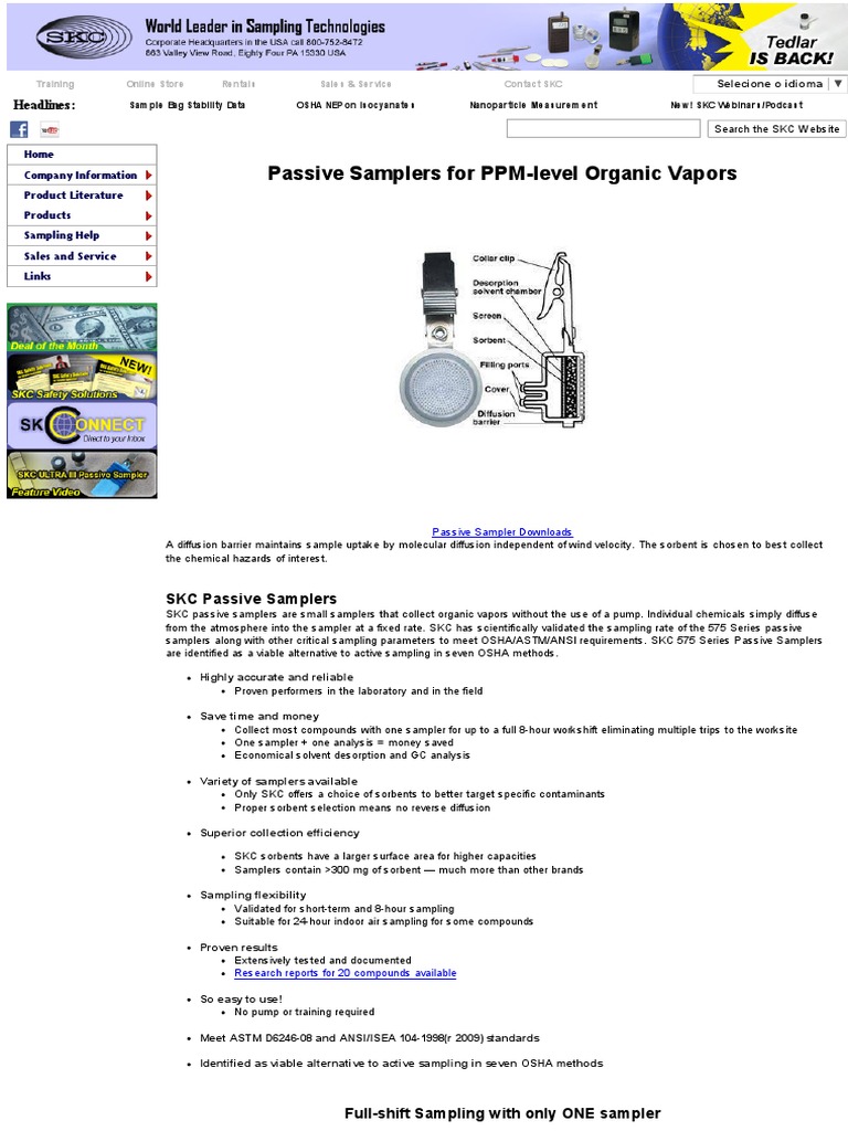 SKC Passive (Diffusive) Samples | PDF | Environmental Monitoring ...