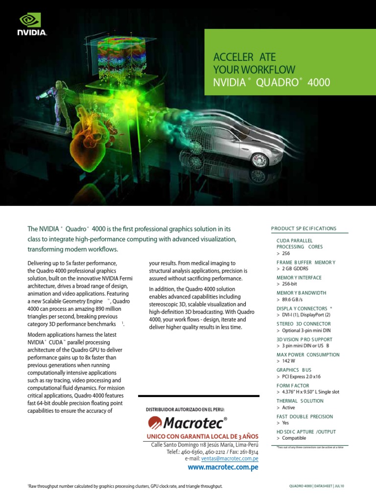 Brochure Nvidia Quadro 4000 - Macrotec | PDF | Graphics Processing Unit | 64 Bit Computing