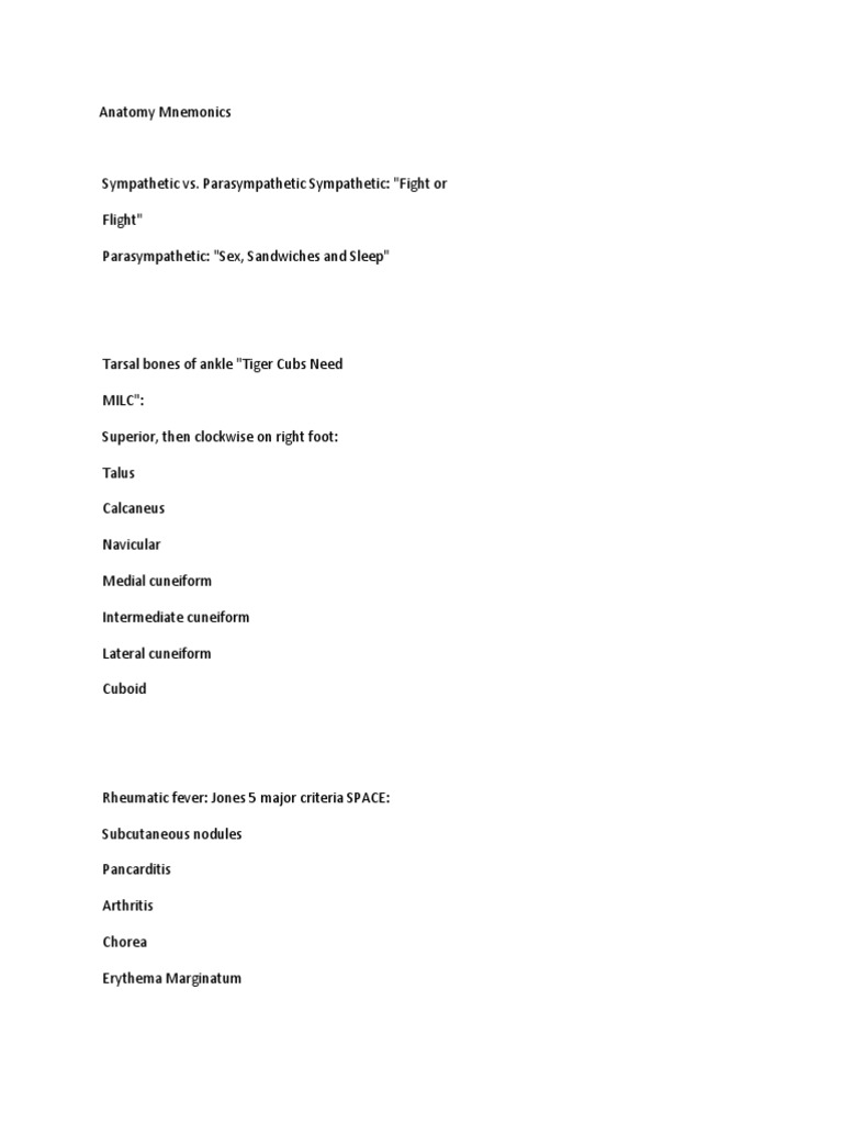 Anatomy Mnemonics | PDF | Common Carotid Artery | Arm