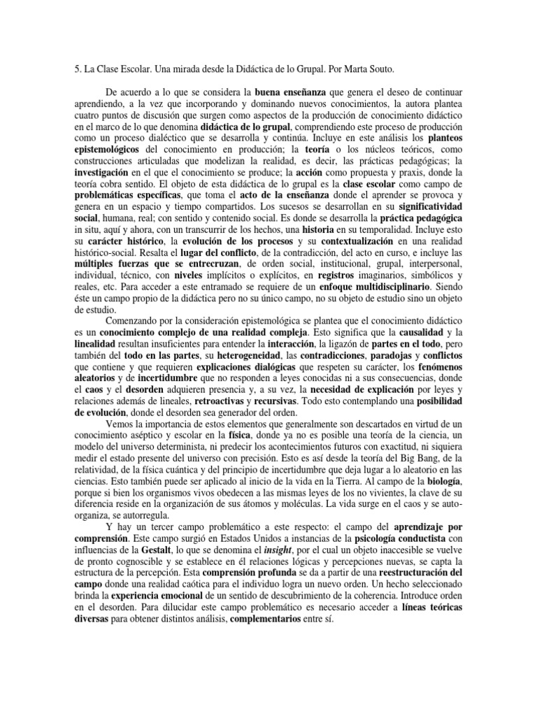 La Clase Escolar. Una Mirada Desde La Didáctica de Lo Grupal. Resumen ...