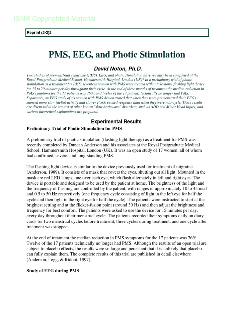 PMS, EEG, and Photic Stimulation | PDF | Neurofeedback | Premenstrual ...