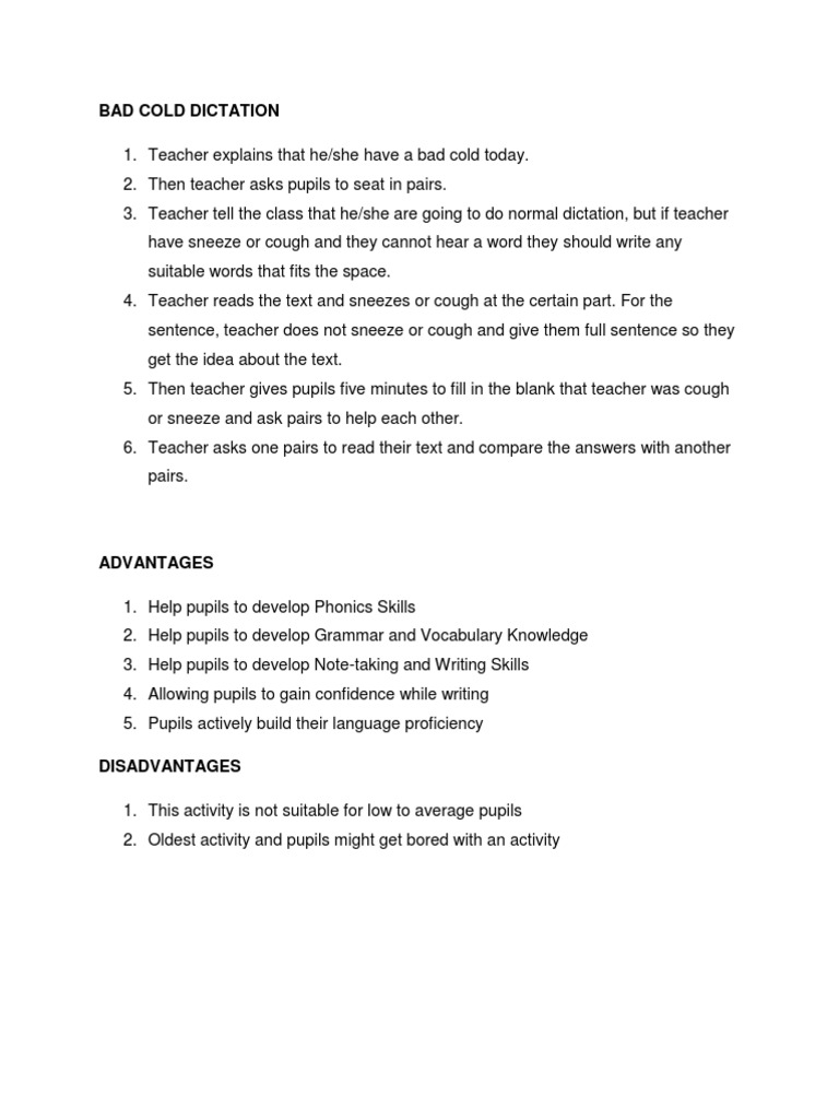 Bad Cold Dictation | PDF