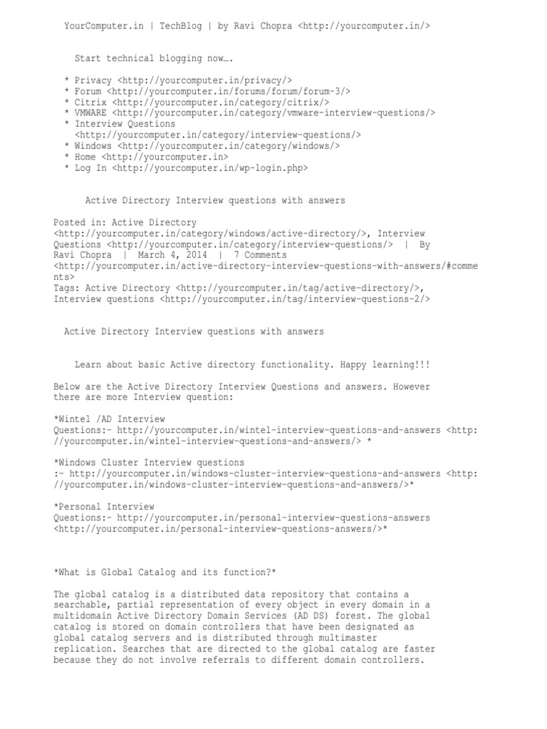 Active Directory Interview Questions With Answers | PDF | Active Directory | Group Policy