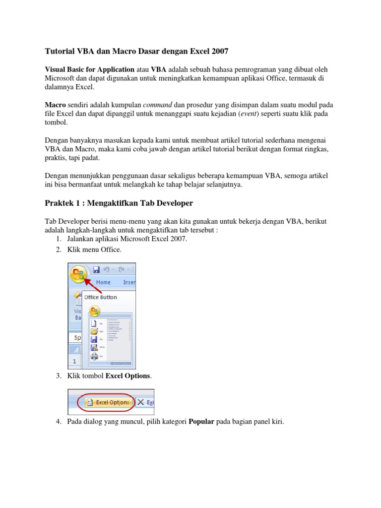 Tutorial VBA Dan Macro Dasar Dengan Excel 2007 | PDF