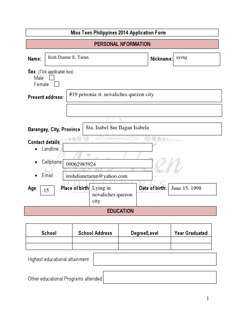 MTP 2014 Application Form - Final (1129) | PDF | Identity Document ...