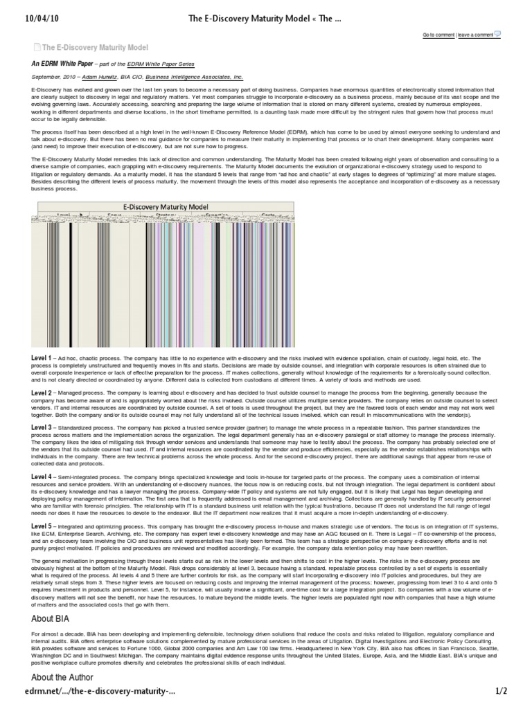 E-Discovery Maturity Model Explained | PDF | Business Process | Risk
