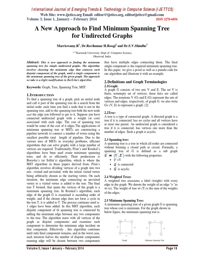 A New Approach To Find Minimum Spanning Tree For Undirected Graphs | PDF | Graph Theory ...