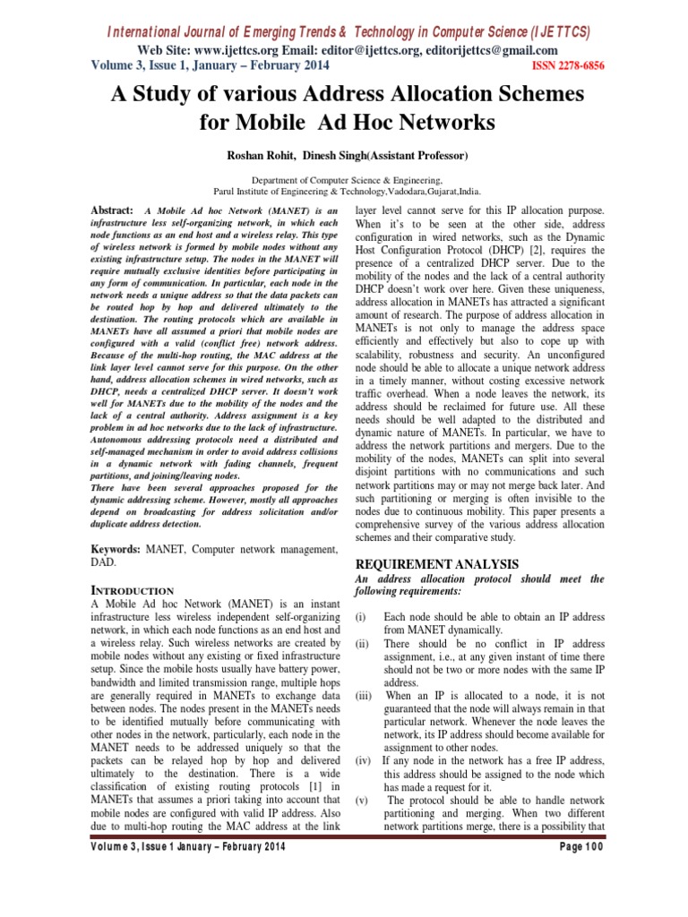 A Study of Various Address Allocation Schemes For Mobile Ad Hoc Networks | PDF | Ip Address ...