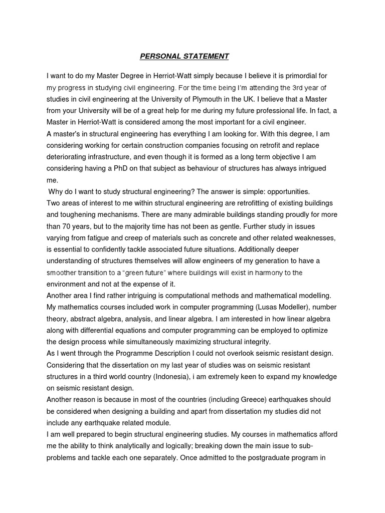 Personal Statement Paradigm | PDF | Structural Engineering | Engineering
