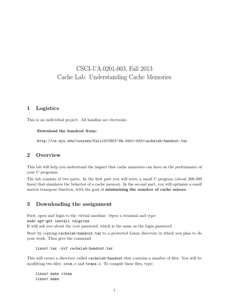 Cache Lab | PDF | Subroutine | Cpu Cache