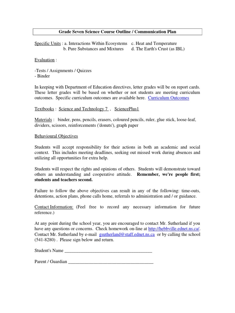 Seven Science Courseoutline | PDF