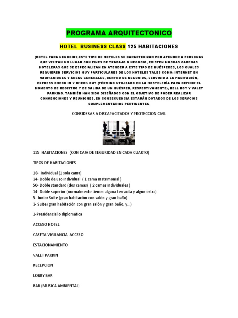 Programa Arquitectonico Hotel