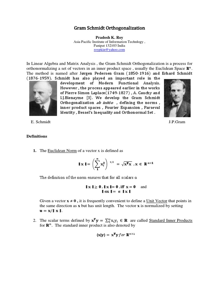 Gram Schmidt Orthogonalization Pdf Basis Linear Algebra Vector 4718