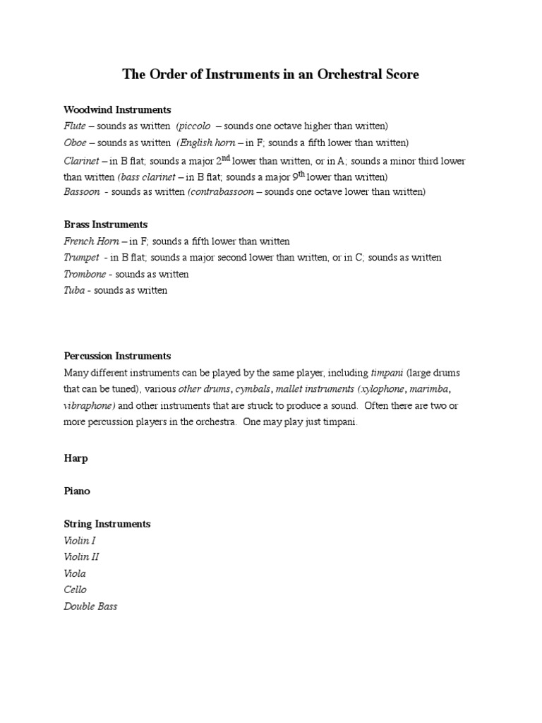 Score Order and Instrument Guide | PDF