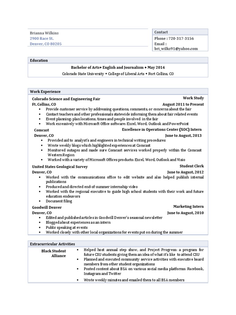 Brianna Wilkins' Professional Resume | PDF