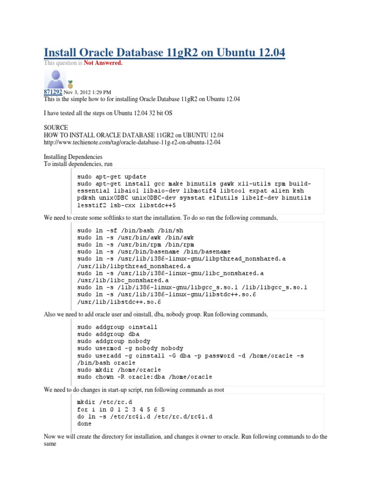 Install Oracle Database 11gr2 On Ubuntu 12 Pdf Oracle Database Databases