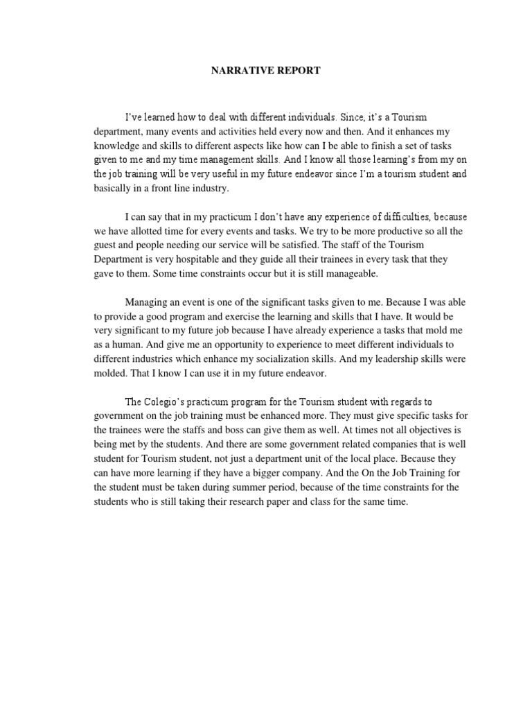 Narrative Report - Leland Ojt | PDF | Tourism | Christmas