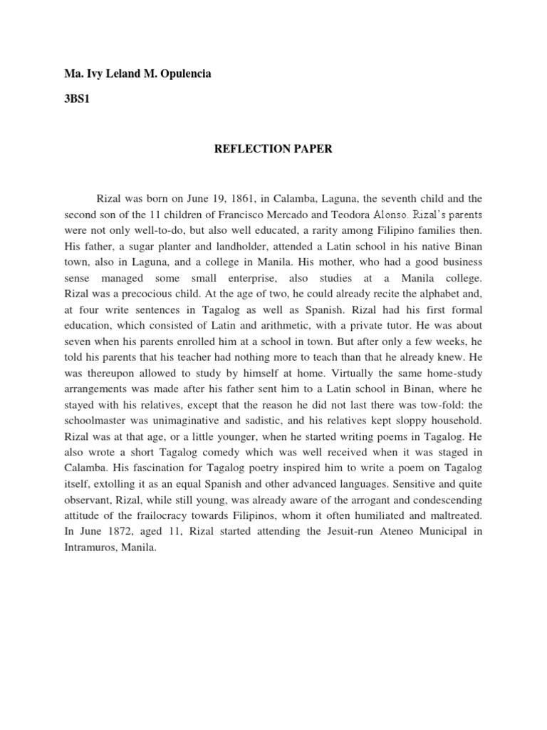 Rizal Reflection Usb | PDF | Tagalog Language | Religion And Belief