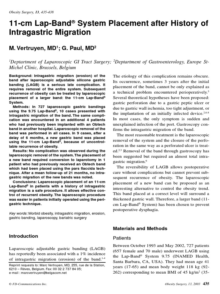 11-cm Lap-Band® for Intragastric Migration | PDF | Bariatric Surgery ...