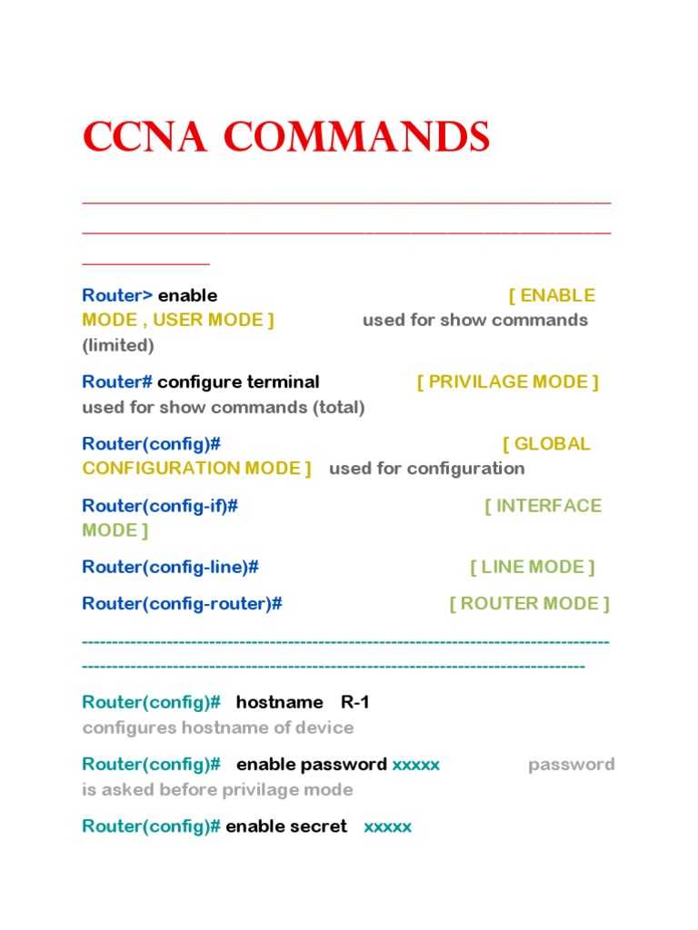 Ccna Commands | PDF | Router (Computing) | Internet Architecture Ccna Commands | PDF | Router (Computing) | Internet Architecture