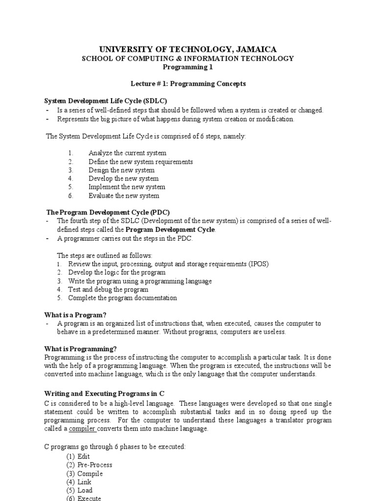 Programming Lecture 1 2009 Pdf C Programming Language Data Type 