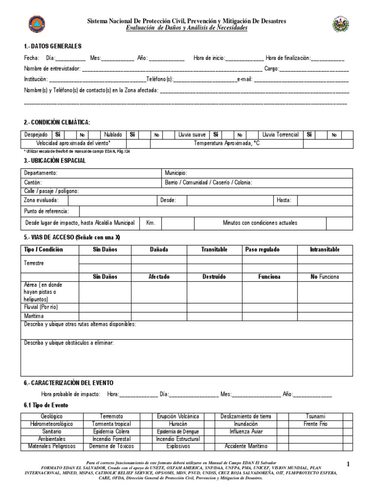 Formulario EDAN El Salvador | PDF | El Salvador | Ciclones tropicales