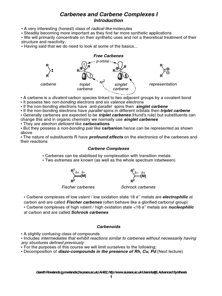 Carbenes and Carbene Complexes | PDF | Chemical Reactions | Organic ...