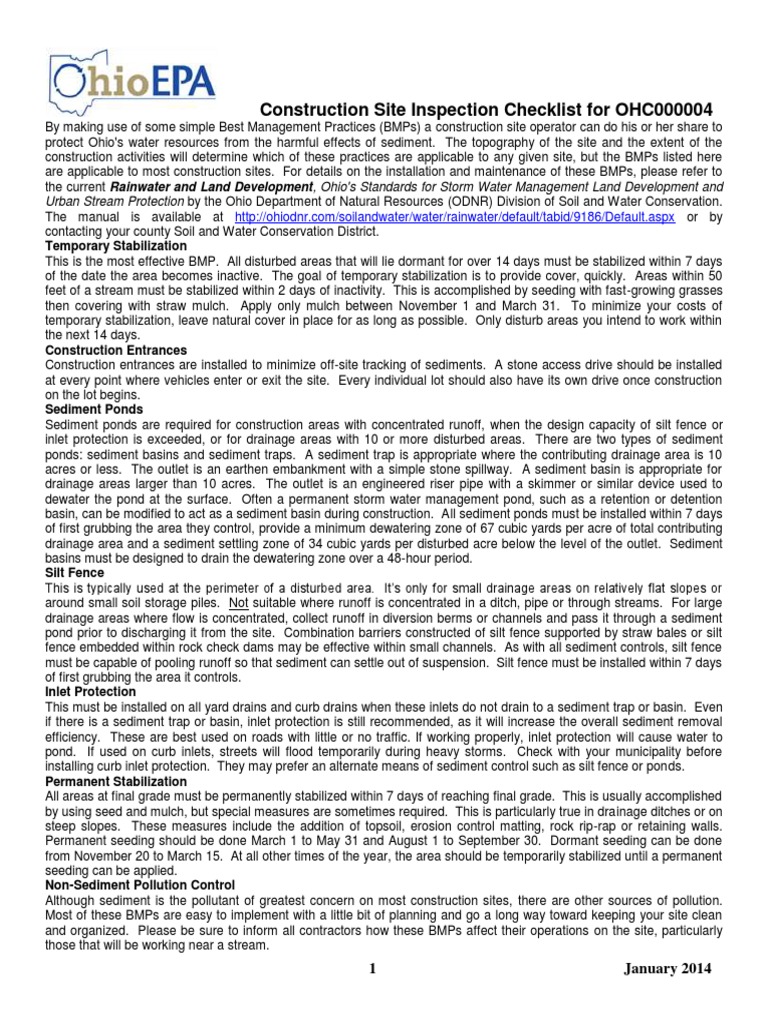 Construction Site Inspection Checklist For OHC000004 | Download Free ...