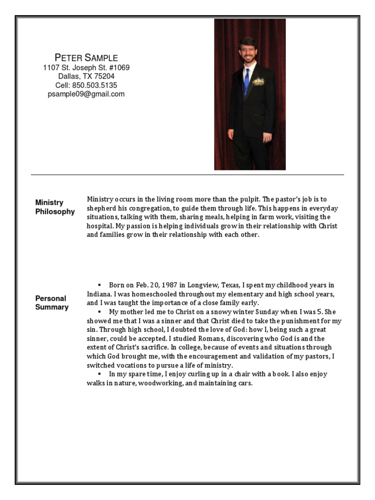Ministry Resume | PDF | Sermon | Minister (Christianity)