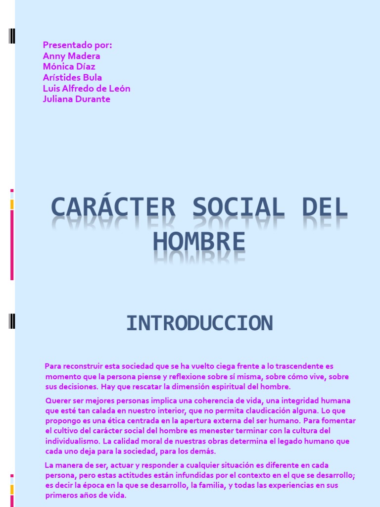 Carácter Social Del Hombre Diapositivas Etica | PDF | Comportamiento ...