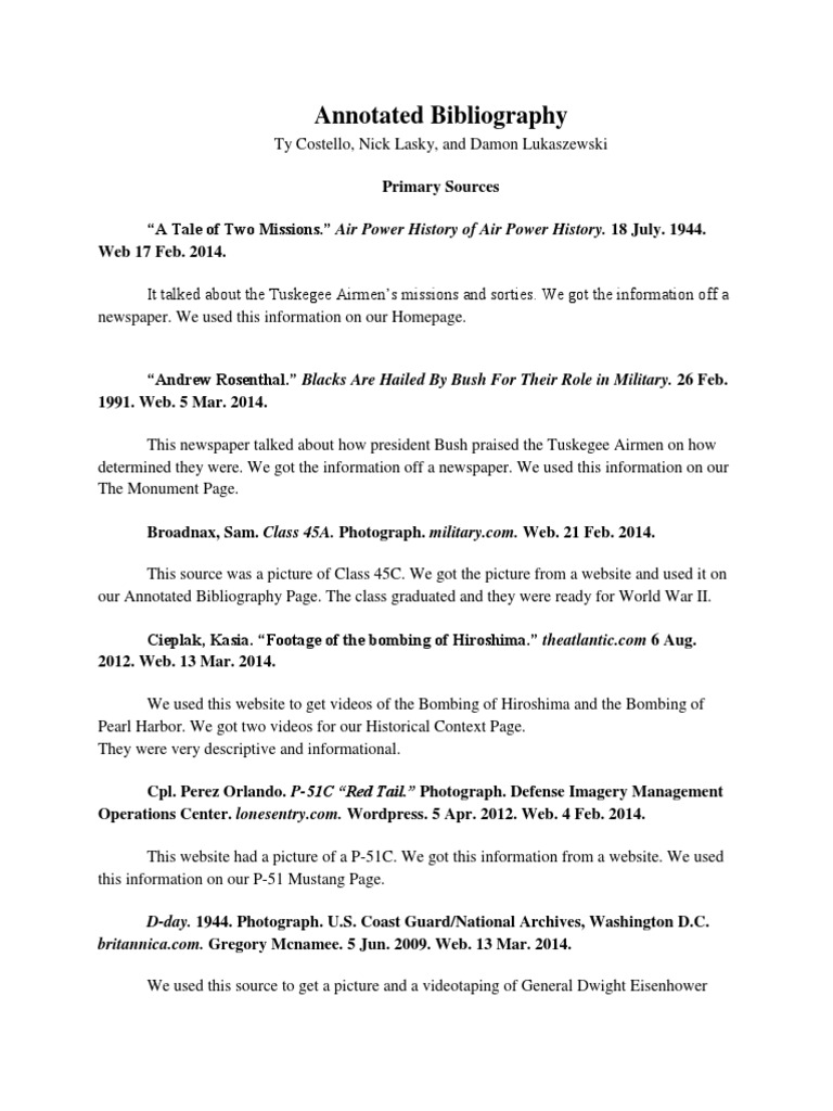Tuskegee Airmen Annotated Bibliography | PDF | Eleanor Roosevelt | Military