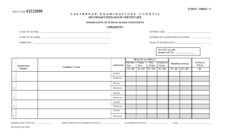 Csec Chemistry Sbaform Moderation | PDF