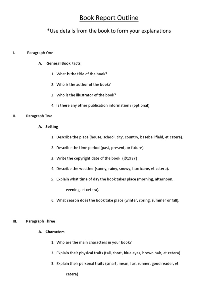 Book Report Outline | PDF | General Fiction
