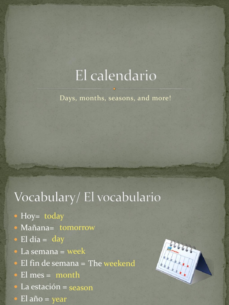 PowerPoint For Calendar and Seasons in Spanish | PDF | Sintaxis | Idiomas