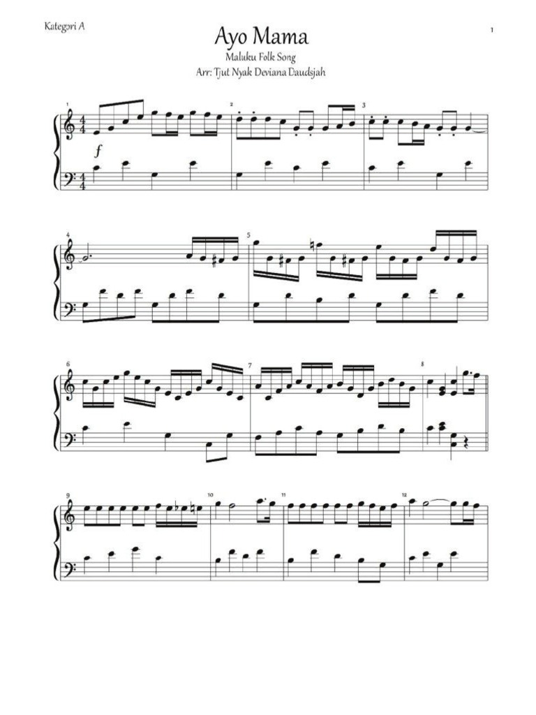 Ayo Mama Piano Score Kat A | PDF