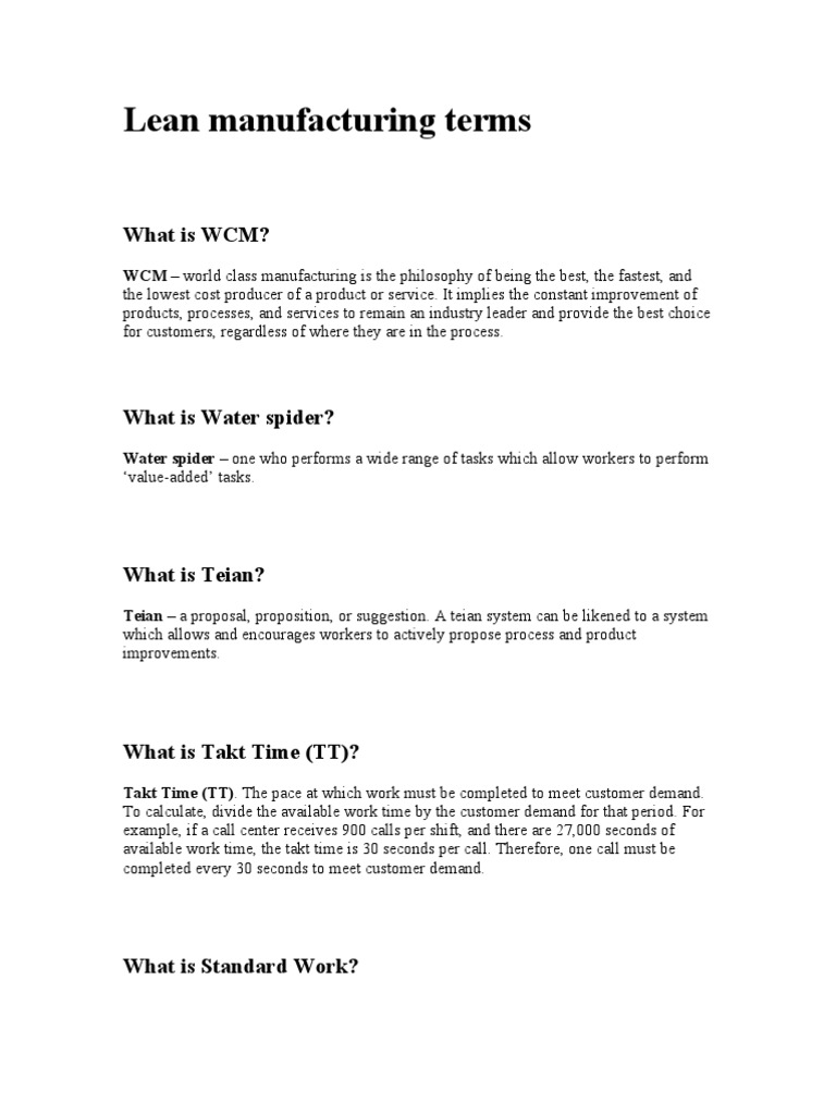 Lean Manufacturing Terms | PDF | Business Process Management | Supply ...