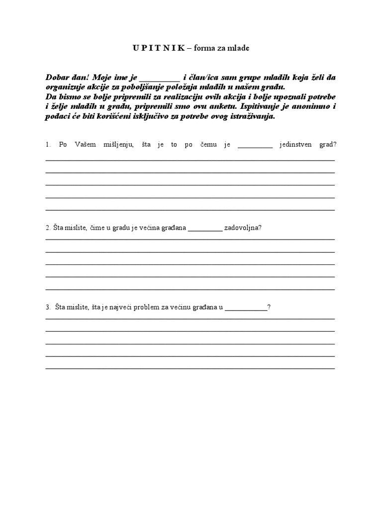 7 Primer Upitnika 1 | PDF