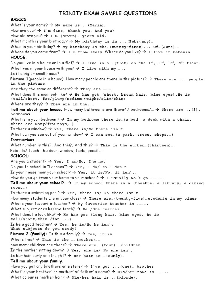 Trinity Exam Sample Questions