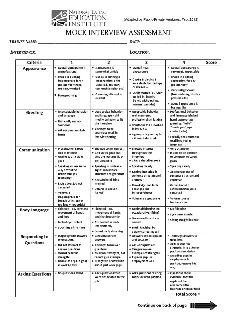 Mock Interview Rubric 1 | Question | Interview