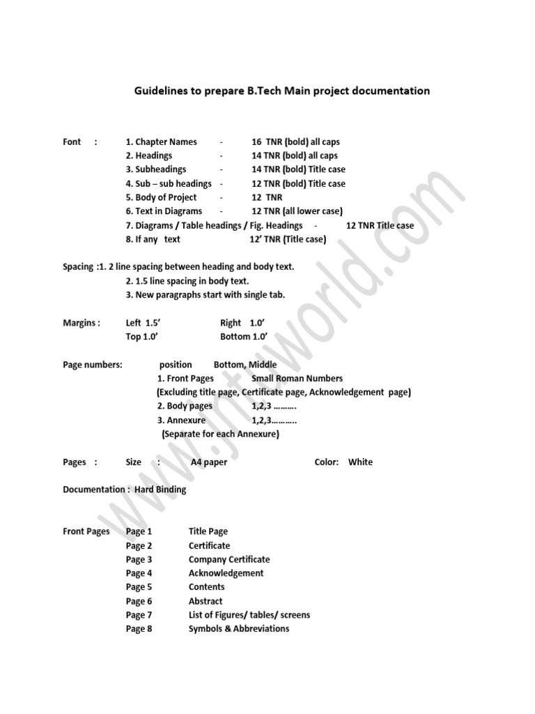 Guidelines To Prepare BTech Main Project Documentation | PDF | Ellipsis | Abstract (Summary)