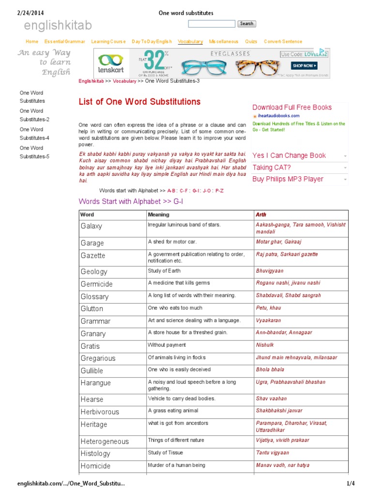 One Word Substitutes | Download Free PDF | Linguistics | Languages